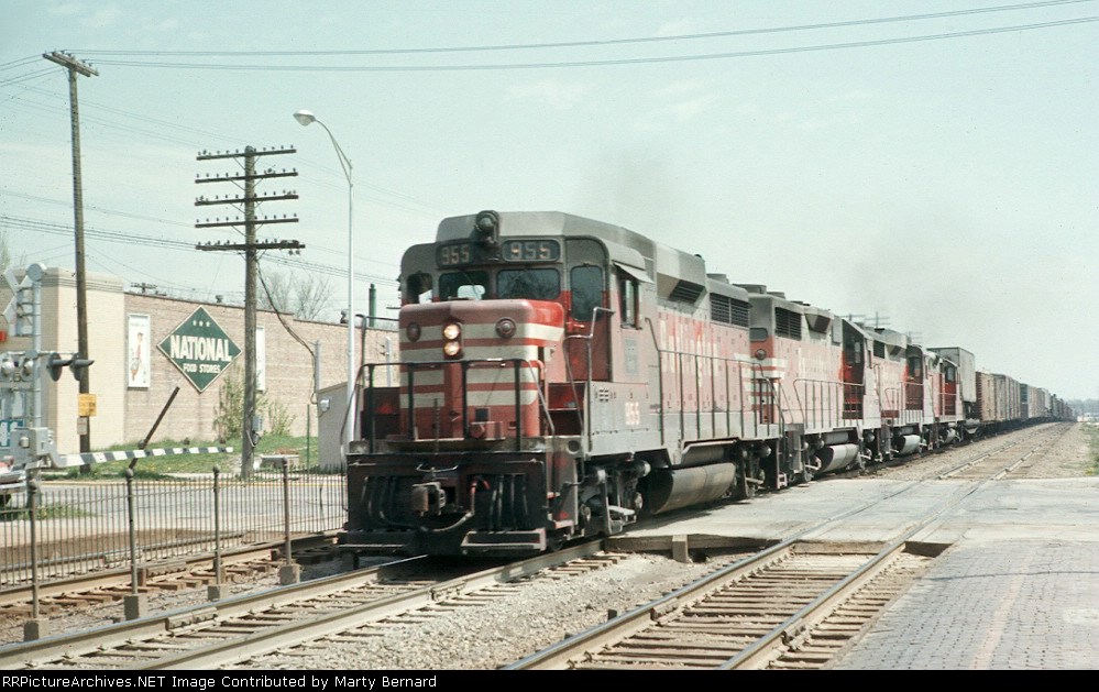 CB&Q GP30 #955 with Three More Geeps WB in 1966
